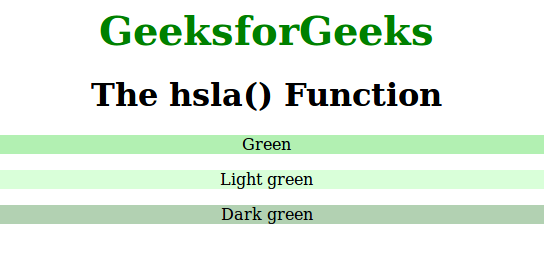 Css Hsla Function Geeksforgeeks